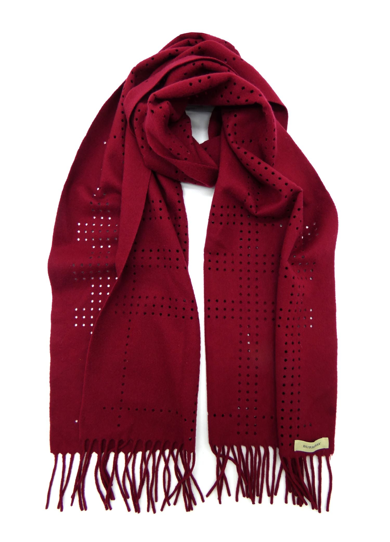 Burberry Wool and Cashmere Perforated Nova Check Raspberry Scarf ...